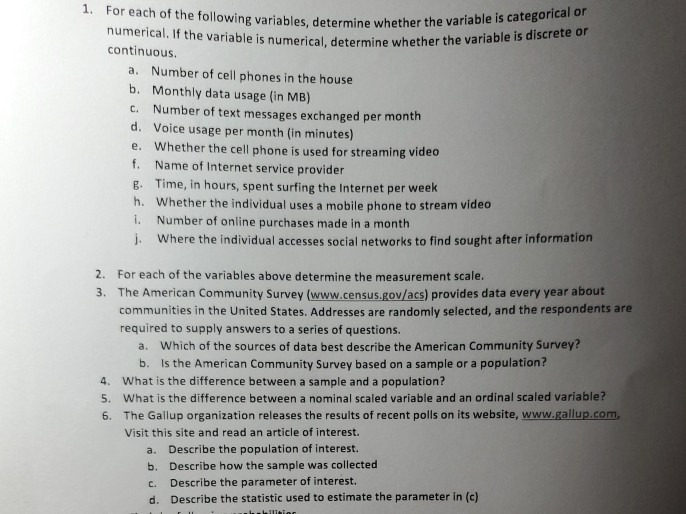 Solved 1. For each of the following variables, determine | Chegg.com