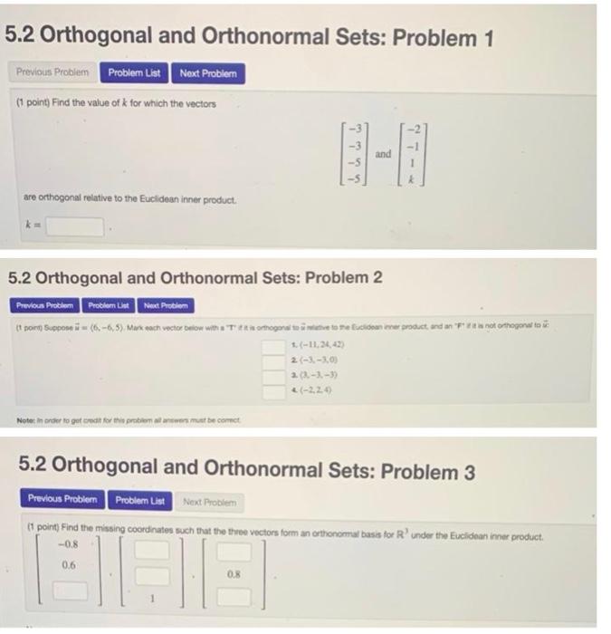 Solved 5.2 Orthogonal and Orthonormal Sets: Problem 1 | Chegg.com