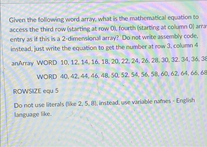 Given the following word array, what is the | Chegg.com