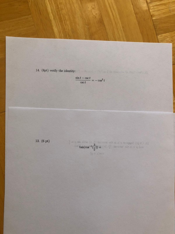 Solved 14. (pt) verify the identity: sint-csct -008 csct 13. | Chegg.com