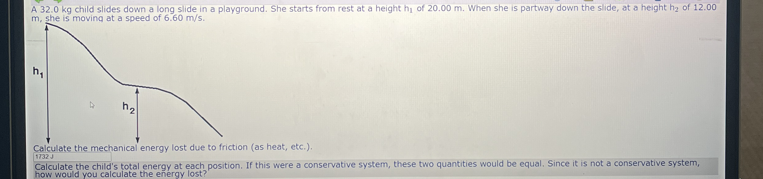 Solved A 32.0 ﻿kg child slides down a long slide in a | Chegg.com
