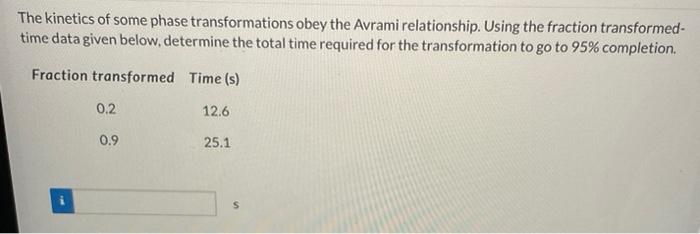 Solved The kinetics of some phase transformations obey the | Chegg.com