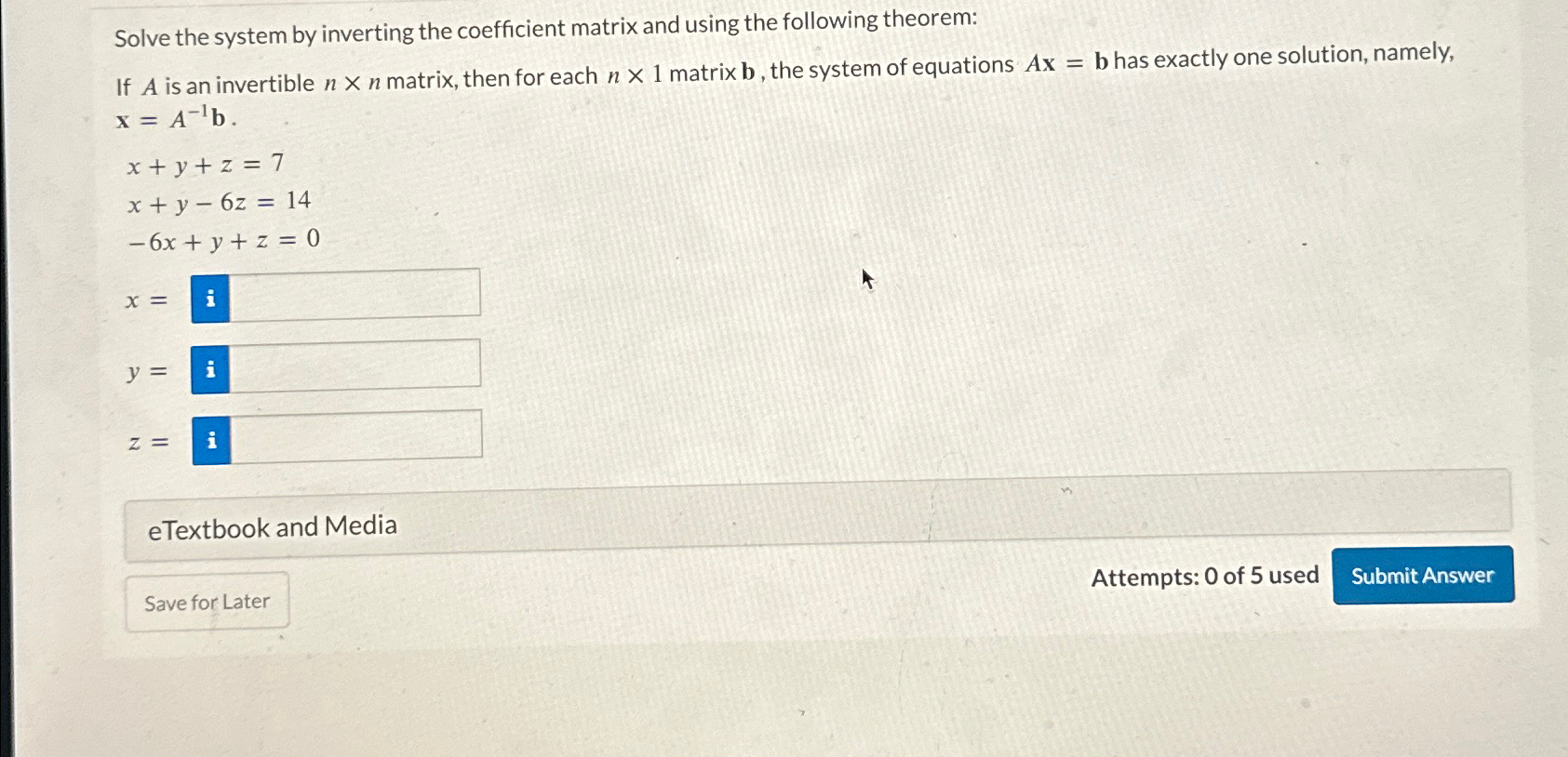 Solved Solve the system by inverting the coefficient matrix | Chegg.com