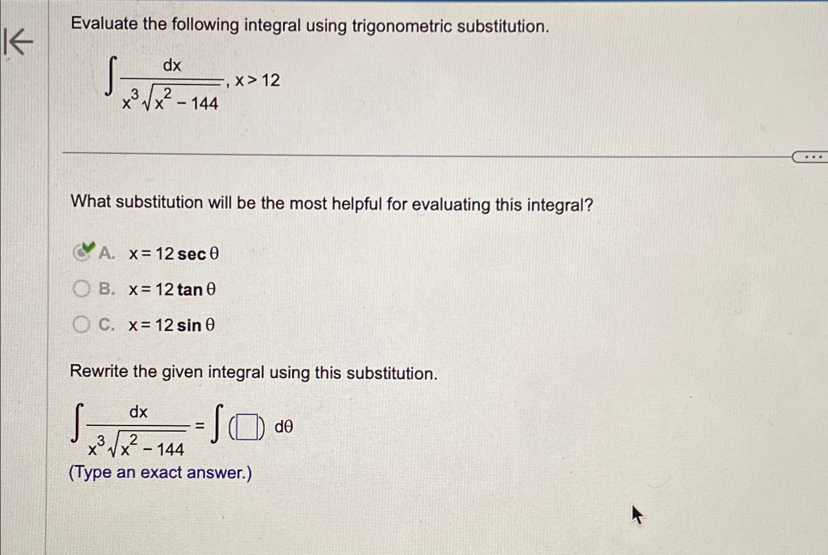 Solved can you please highlight the substitution integral | Chegg.com