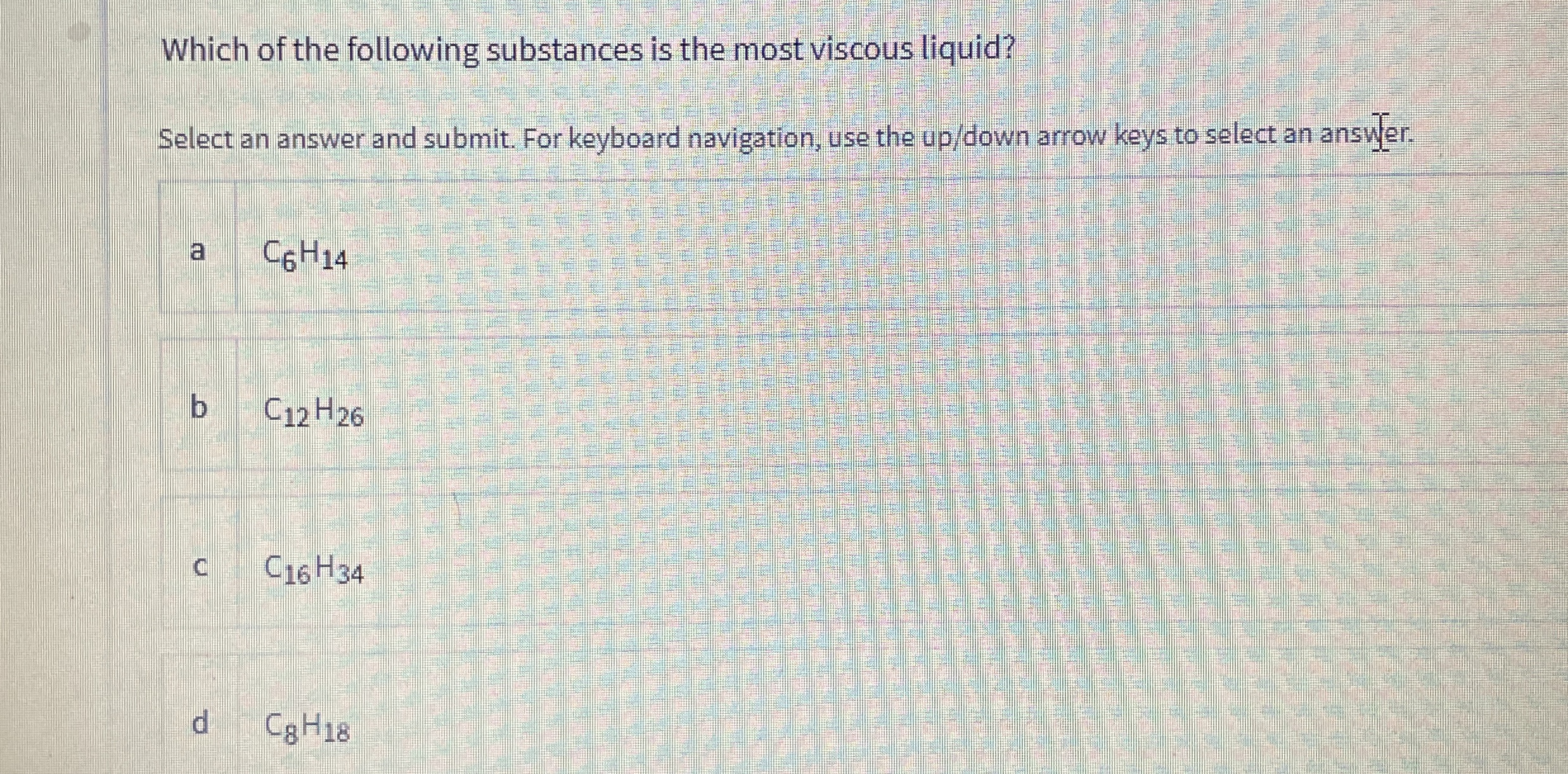 Solved Which of the following substances is the most viscous | Chegg.com
