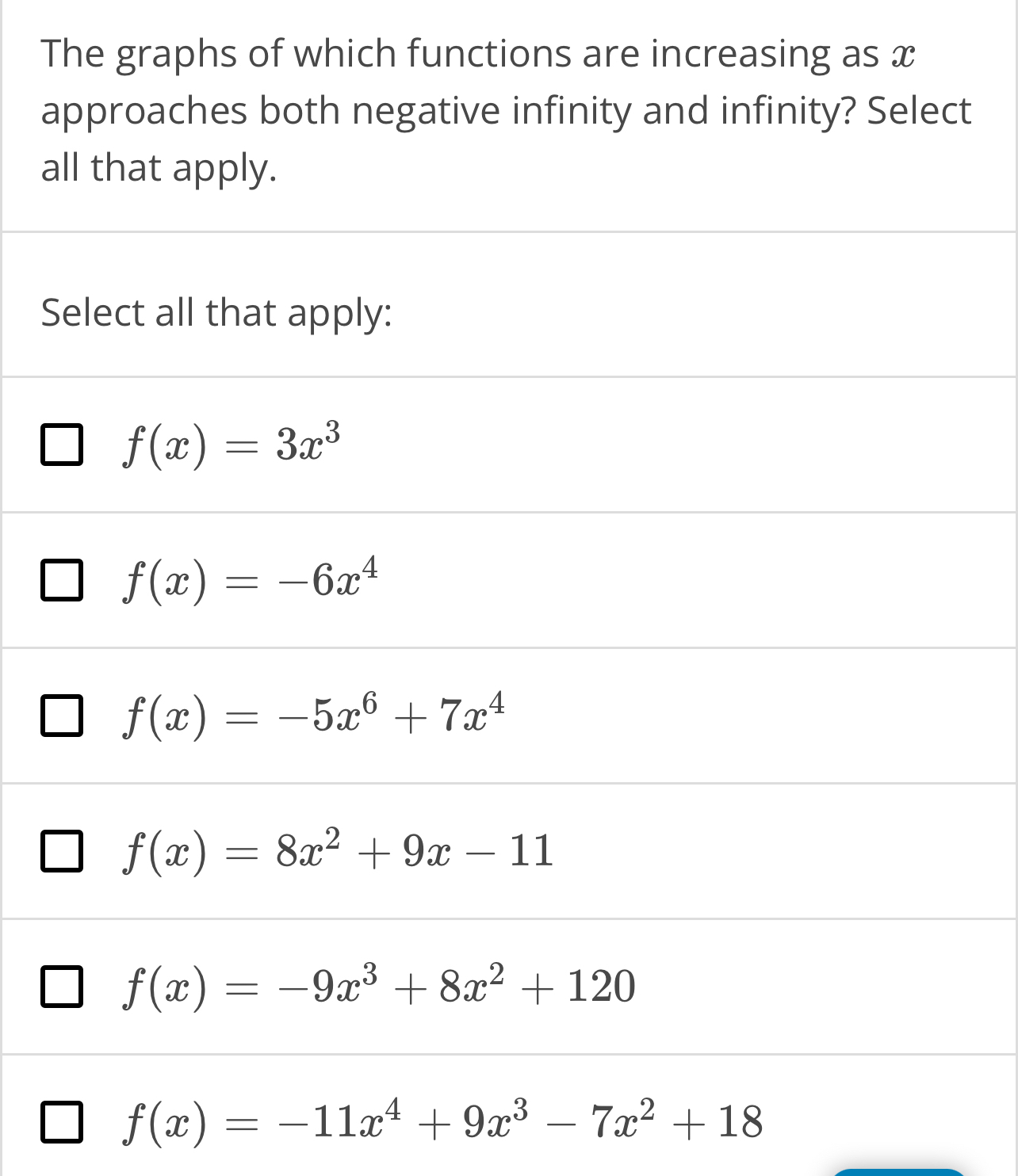 Solved The graphs of which functions are increasing as x | Chegg.com