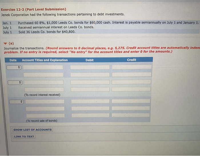 Solved Exercise 12-2 (Part Level Submission) Jenek | Chegg.com
