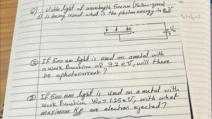 Solved Q) Visble light of wavelength 500 nm (Yellow-green) | Chegg.com