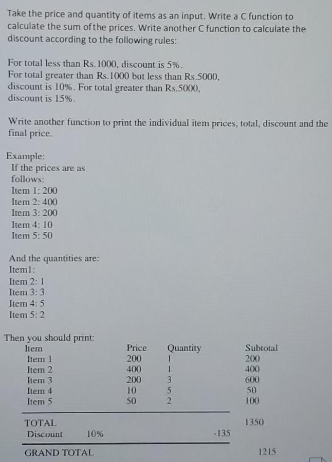 Solved Take the price and quantity of items as an input. | Chegg.com