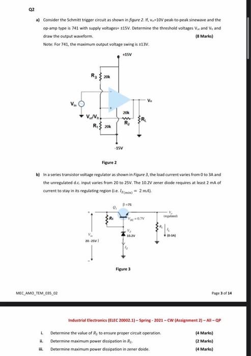 Solved QZ a) Consider the Schmitt trigger circuit as shown | Chegg.com