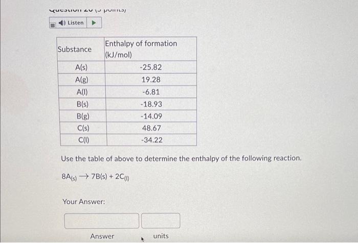 Solved Use the table of above to determine the enthalpy of | Chegg.com