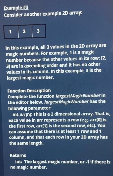 Solved Question #2 - Magic numbers You're given a 2D array | Chegg.com