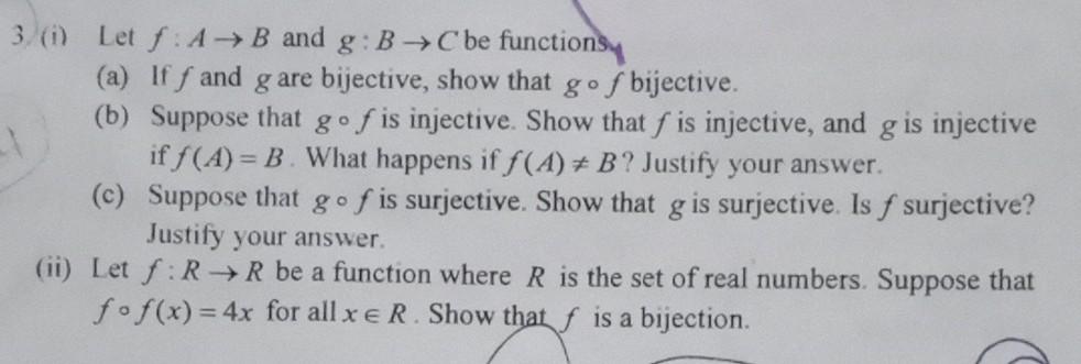 Solved 3/() Let f: A → B and g: B C be functions (a) Iff and | Chegg.com