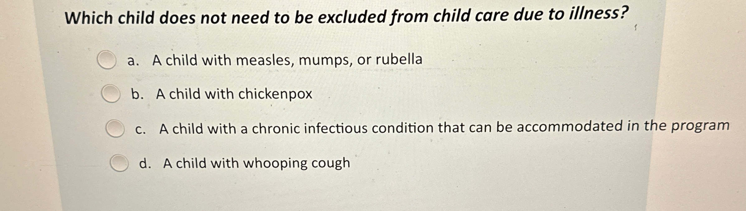 Solved Which child does not need to be excluded from child | Chegg.com
