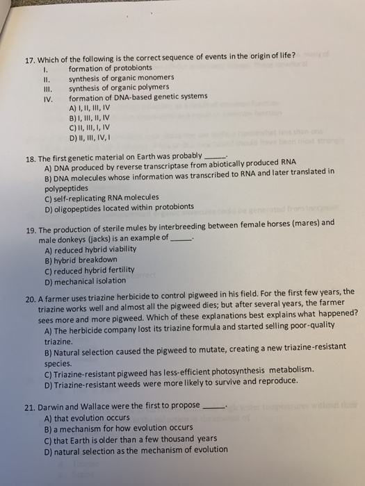 Solved 17. Which of the following is the correct sequence of | Chegg.com