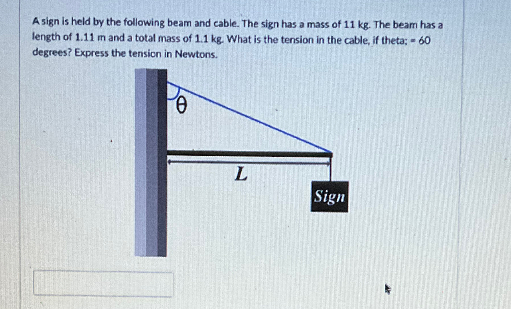 Solved A sign is held by the following beam and cable. The | Chegg.com