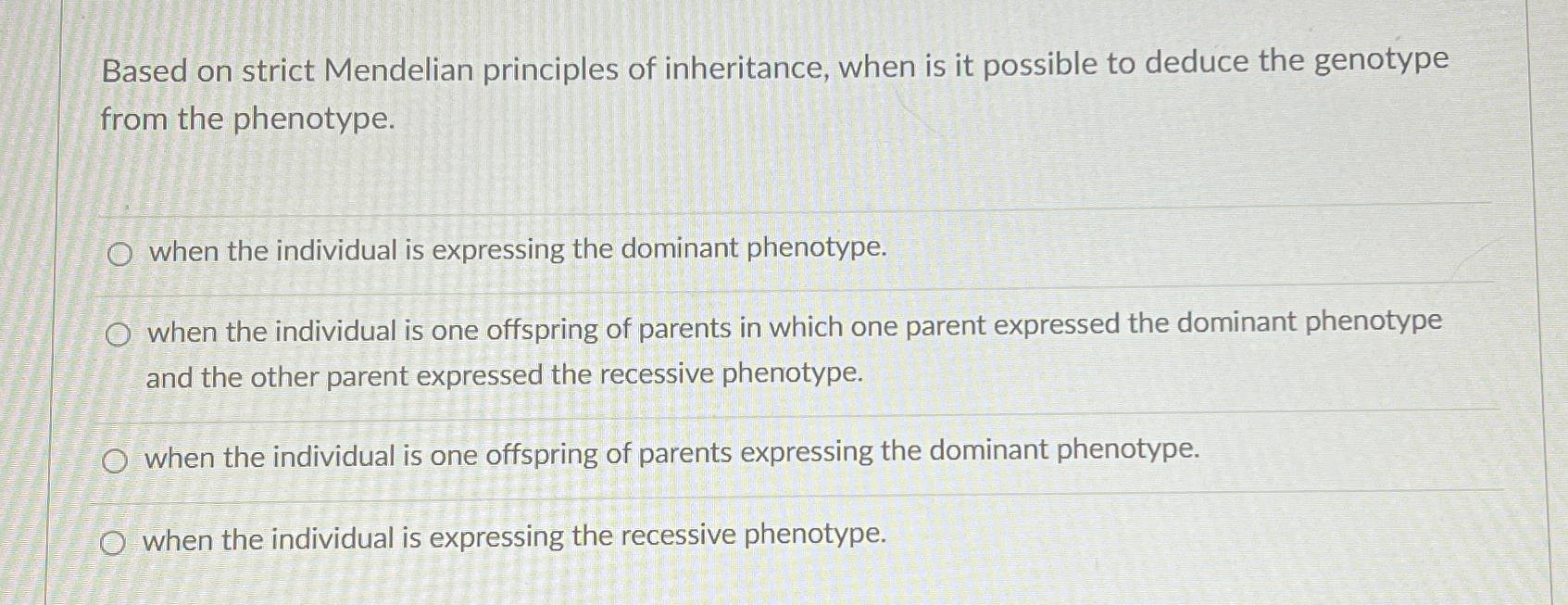 Solved Based on strict Mendelian principles of inheritance, | Chegg.com