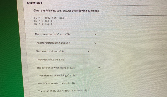 Solved Question 1 Given the following sets, answer the | Chegg.com