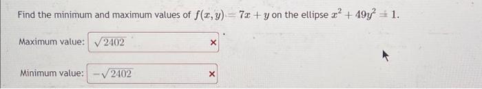 Solved Find The Minimum And Maximum Values Of F X Y 7x