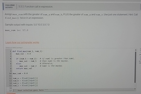 Assign nax_ ﻿sum with the greater of num_a and num_b, | Chegg.com
