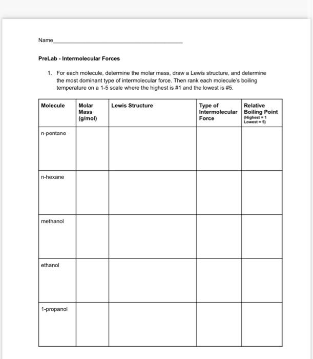 Solved PreLab - Intermolecular Forces 1. For each molecule, | Chegg.com