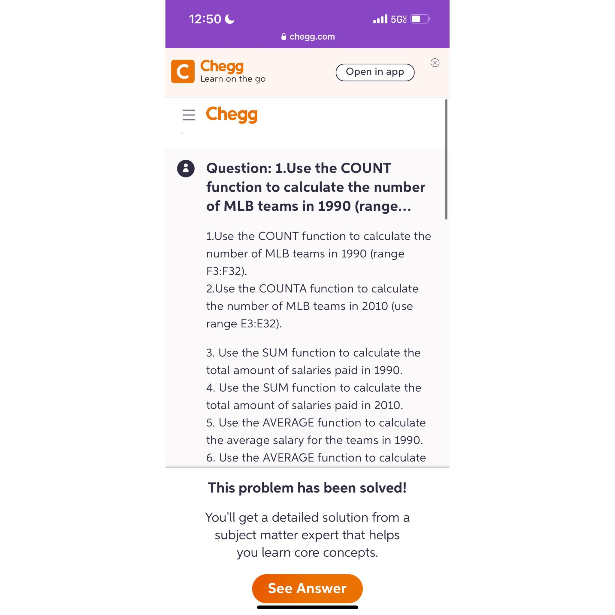 Solved 12:50 ﻿Cin 5Gchegg.comC CheggLearn on the go(x)-= | Chegg.com