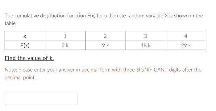 Solved The cumulative distribution function F(x) for a | Chegg.com