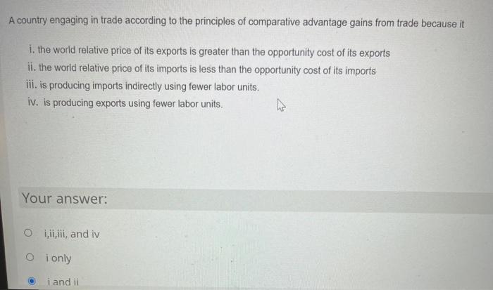 Solved A country engaging in trade according to the | Chegg.com