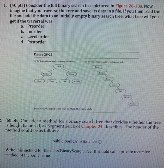 Solved 1. (40 pts) Consider the full binary search tree | Chegg.com