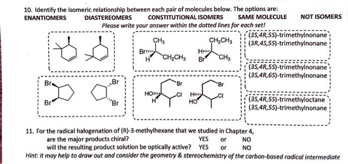 Solved 10. Identify the isomeric relationship between each | Chegg.com