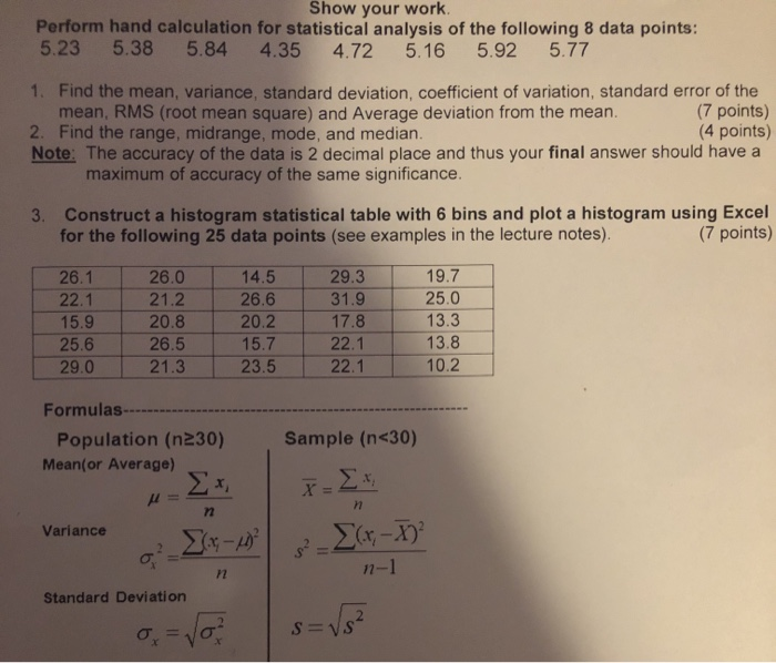 Solved Show your work Perform hand calculation for | Chegg.com