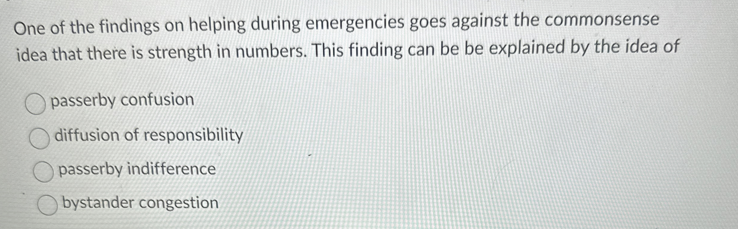 Solved One of the findings on helping during emergencies | Chegg.com