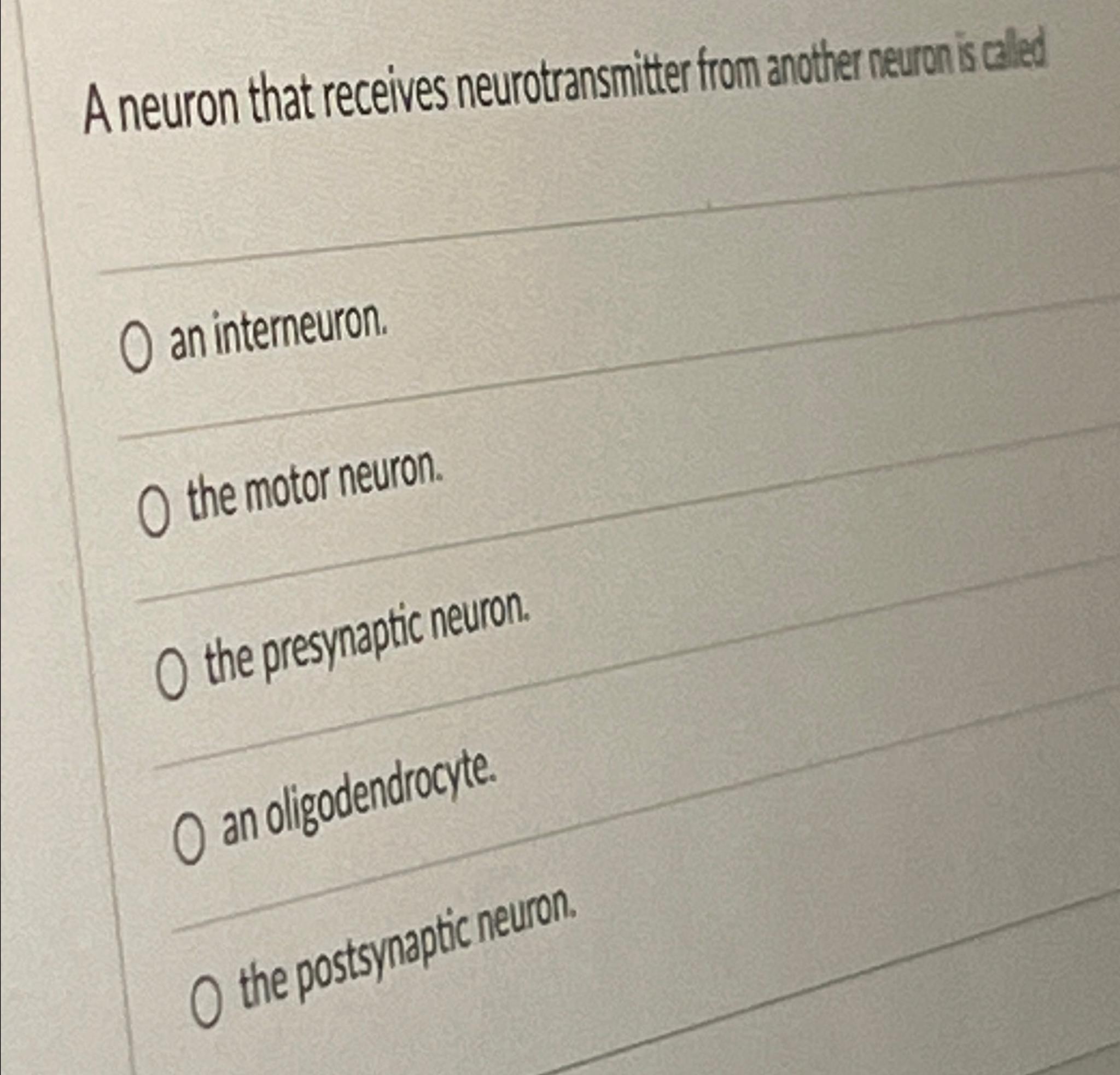 Solved A neuron that receives neurotransmitter from another | Chegg.com