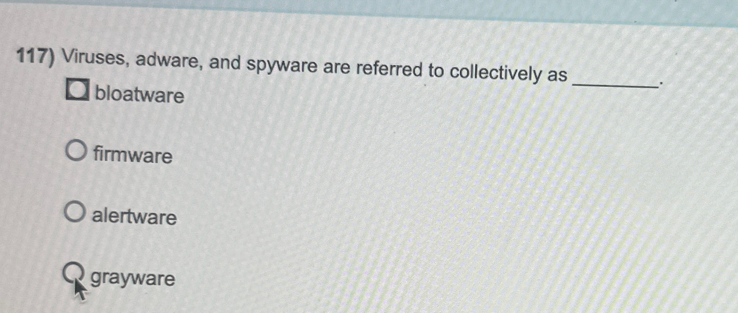 Solved Viruses, adware, and spyware are referred to | Chegg.com