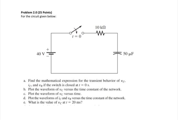 Solved Problem 2.0 (25 Points) For the circuit given below: | Chegg.com