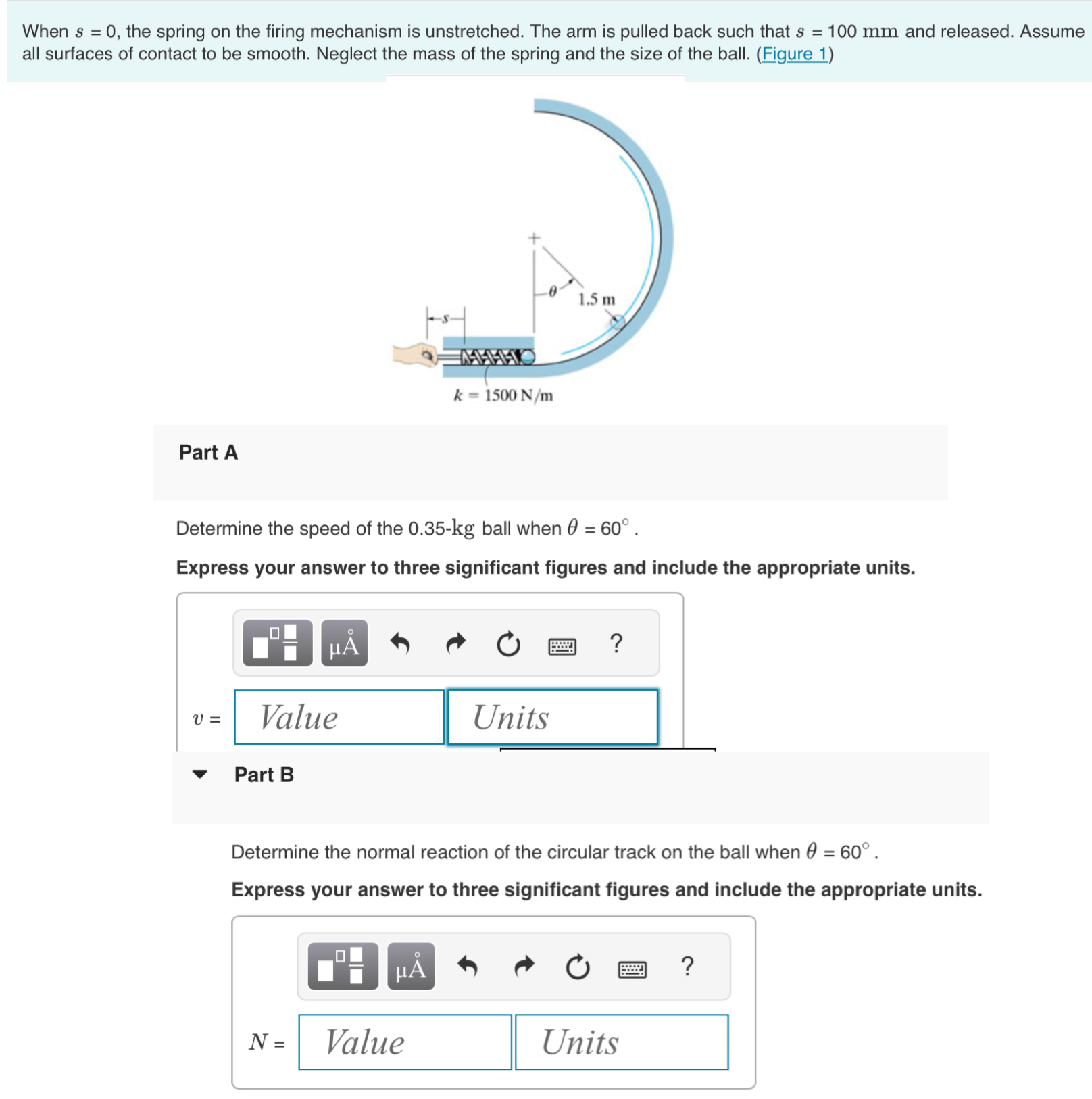 Solved When s=0, the spring on the firing mechanism is | Chegg.com