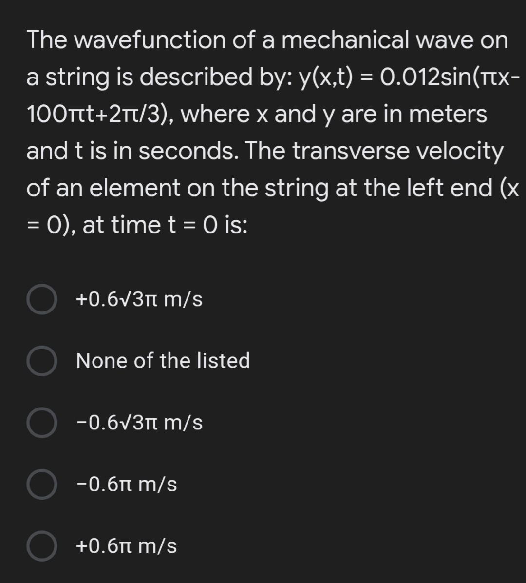Solved The wavefunction of a mechanical wave on a string is | Chegg.com