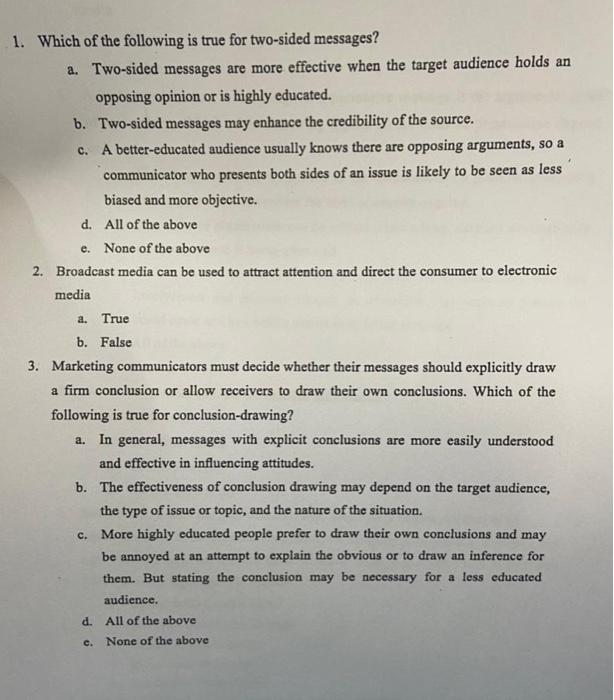 Solved 1. Which of the following is true for two-sided | Chegg.com