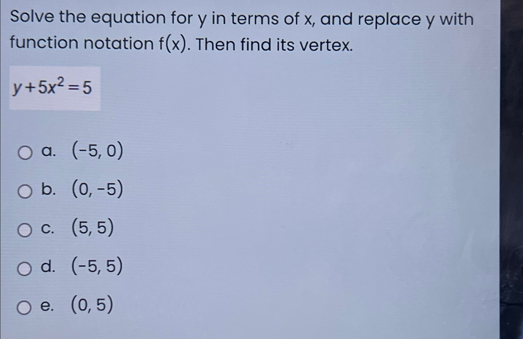 Solved Solve the equation for y ﻿in terms of x, ﻿and replace | Chegg.com