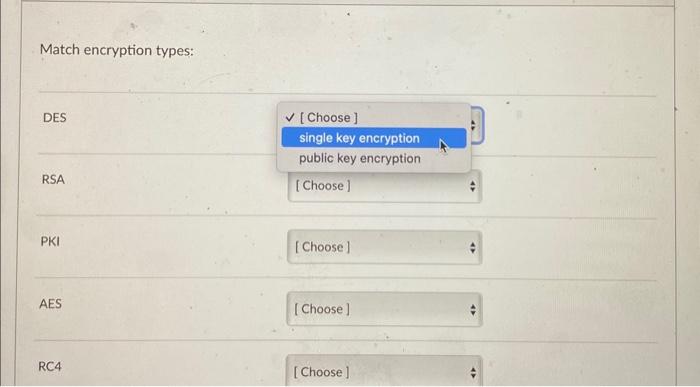 Solved Match encryption types: DES RSA PKI AES | Chegg.com