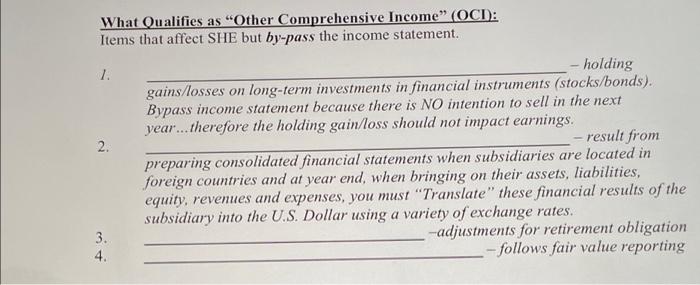 Solved What Qualifies as "Other Comprehensive Income" (OCI): | Chegg.com