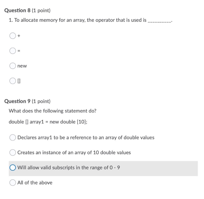 Solved Question 8 (1 point) 1. To allocate memory for an | Chegg.com