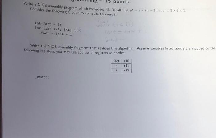 Solved 15 points Write a NIOS assembly program which | Chegg.com