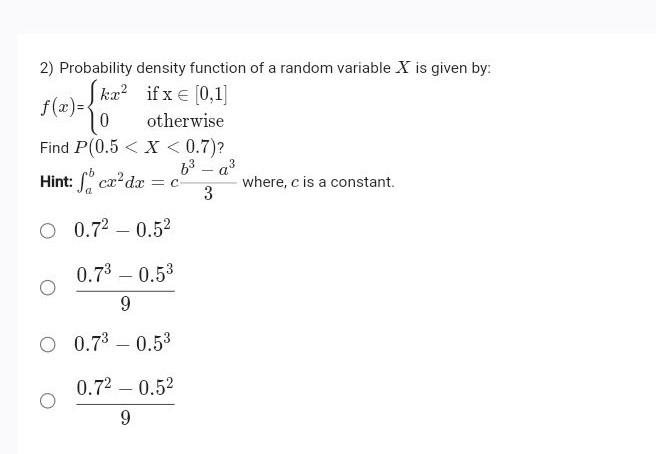 Solved 2) Probability density function of a random variable | Chegg.com
