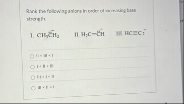 Solved Rank the following anions in order of increasing base | Chegg.com