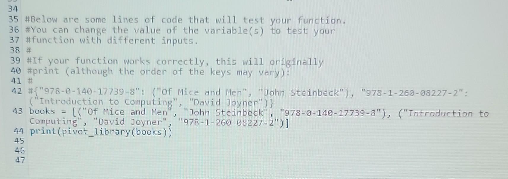 Solved 1 HWrite a function called pivot library. pivot | Chegg.com