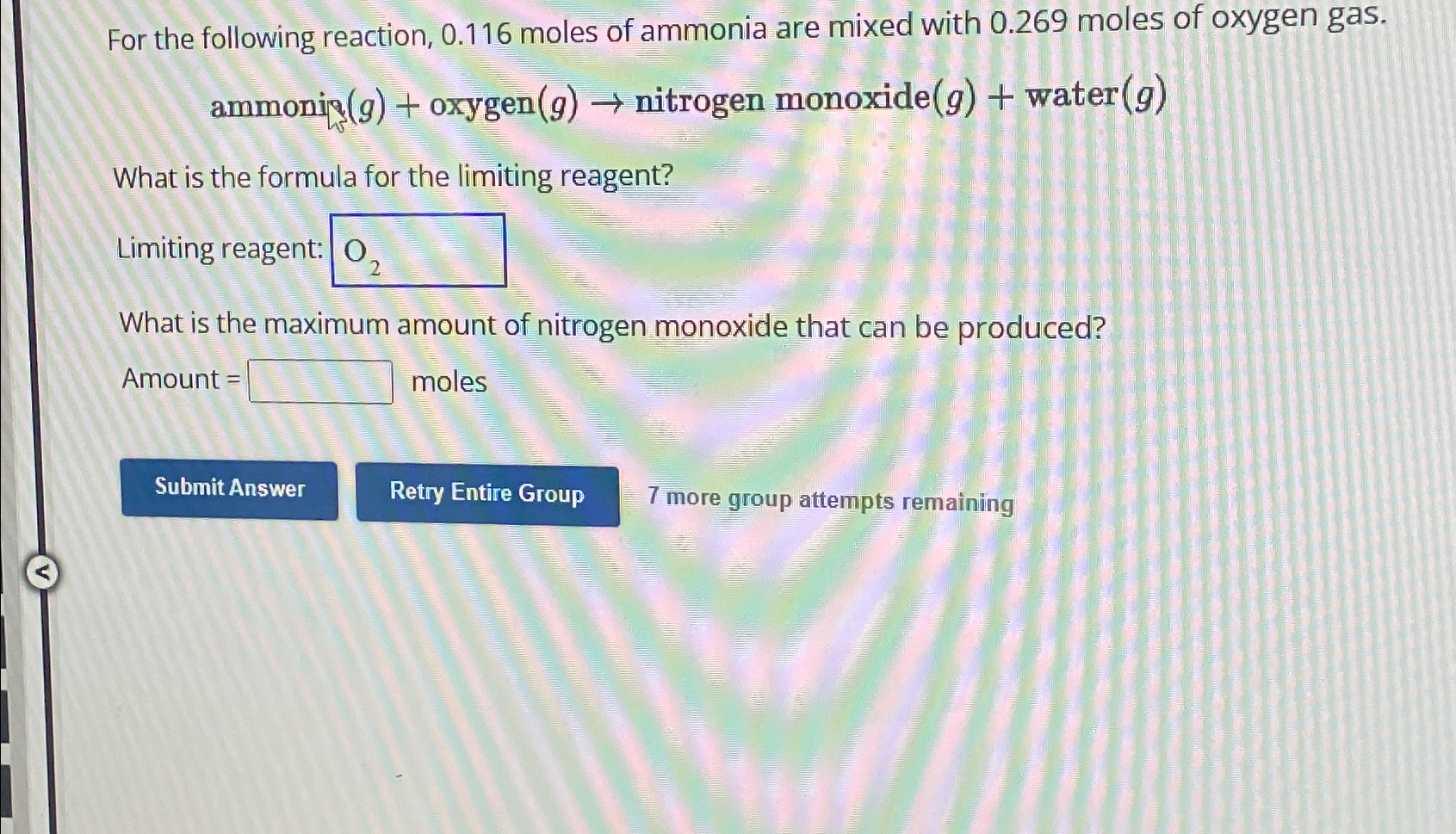 Solved For the following reaction, 0.116 ﻿moles of ammonia | Chegg.com