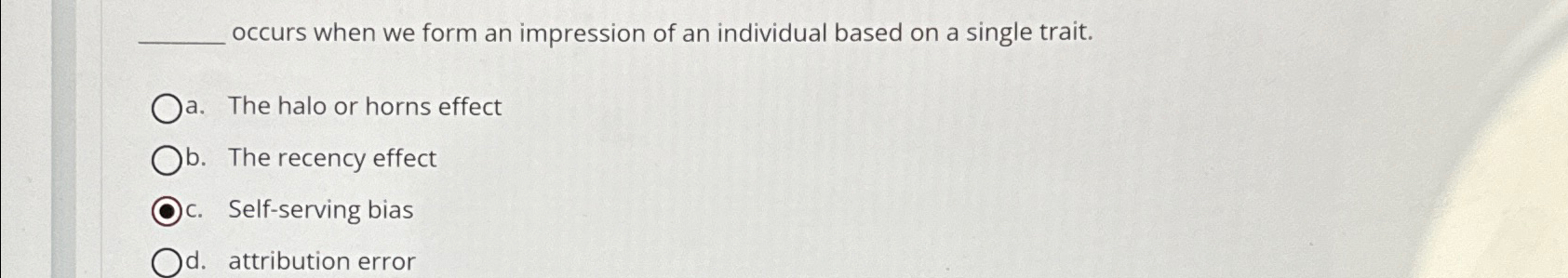 Solved occurs when we form an impression of an individual | Chegg.com