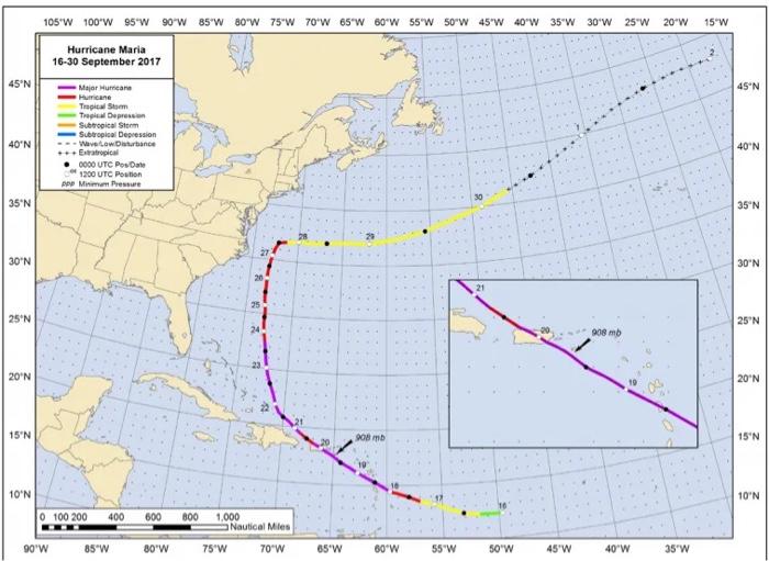 The map shows the trajectory of Hurricane María | Chegg.com