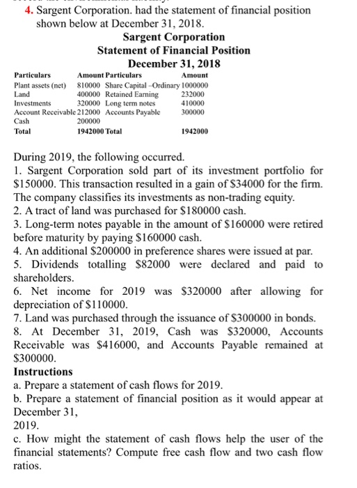 Solved 4. Sargent Corporation. had the statement of | Chegg.com